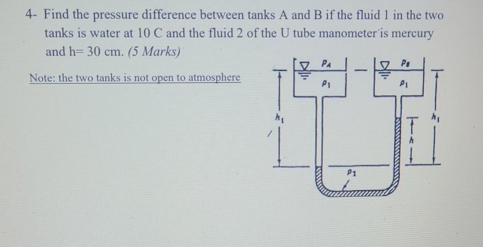 Solved 4. Find the pressure difference between tanks A and B | Chegg.com