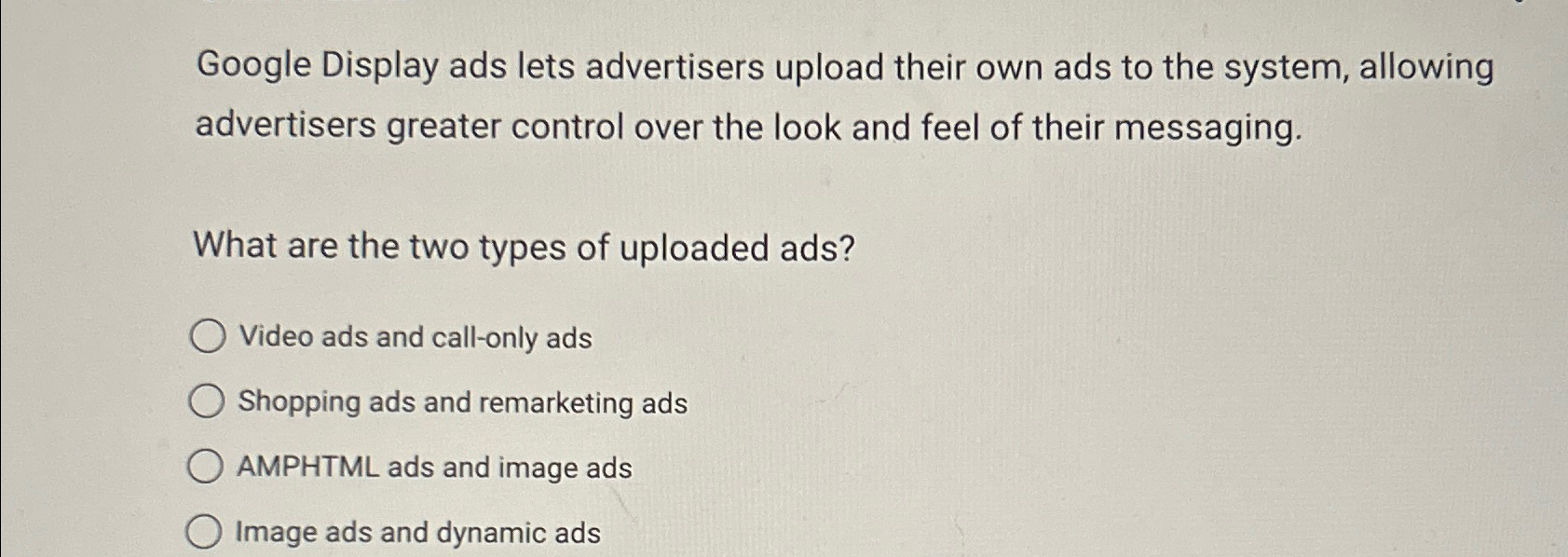 Solved Google Display ads lets advertisers upload their own | Chegg.com