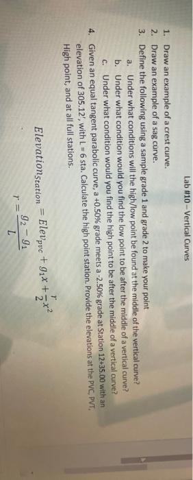 Solved Lab #10 - Vertical Curves 1. Draw an example of a | Chegg.com