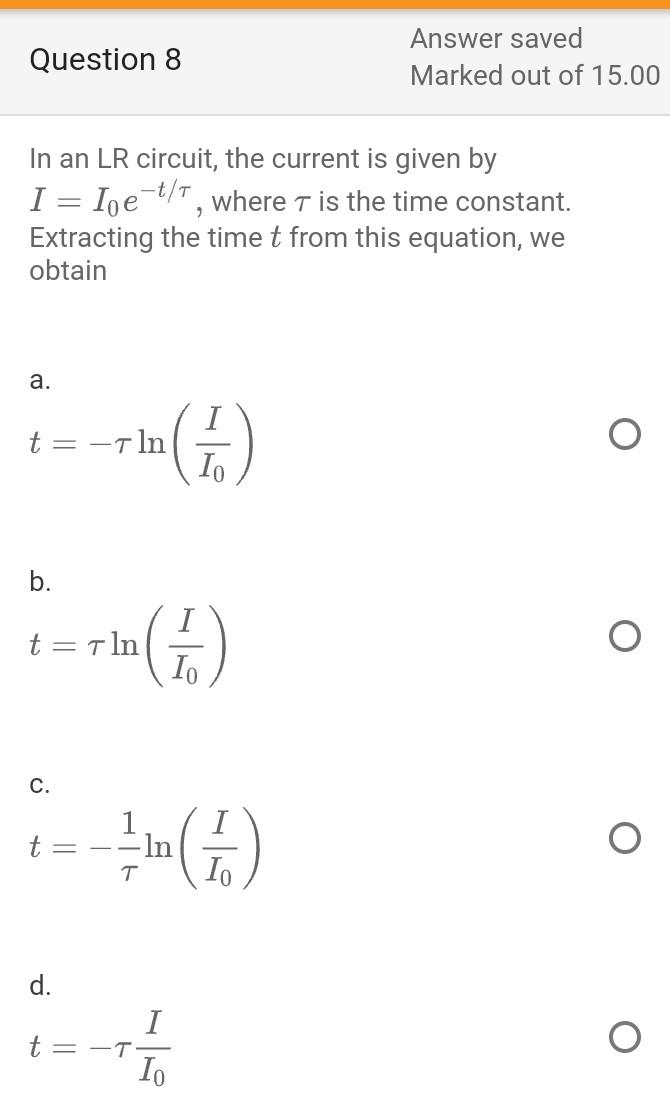 Solved In An Lr Circuit The Current Is Given By I I {0}