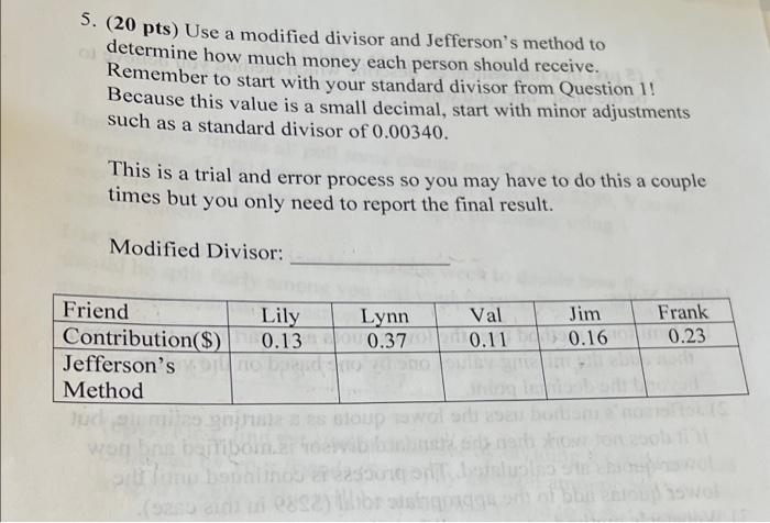 Solved a S. (20 pts) Use a modified divisor and Jefferson's | Chegg.com
