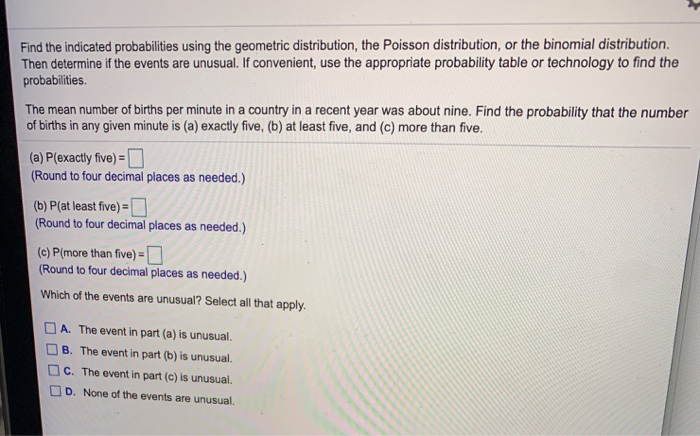 Solved Find the indicated probabilities using the geometric | Chegg.com
