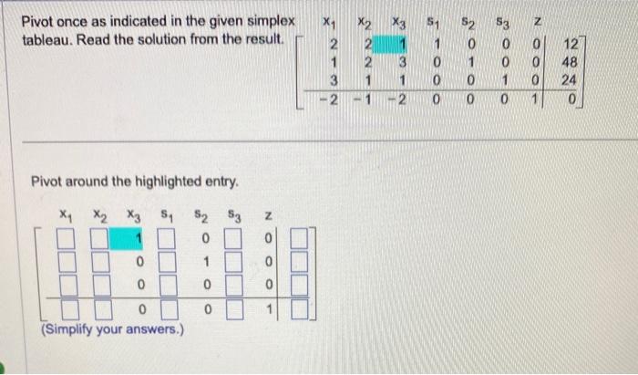 Solved Pivot once as indicated in the given simplex | Chegg.com