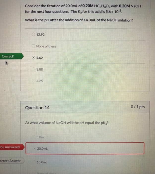 Solved Consider the titration of 20.0mL of 0.20M HC3H3O2 | Chegg.com