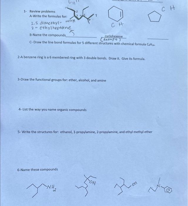 Solved C. Draw the line bond formulas for 5 different | Chegg.com