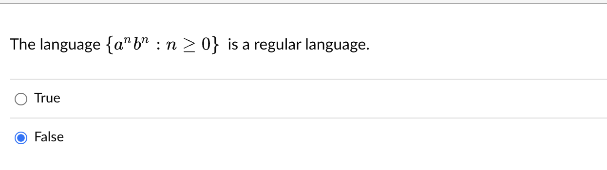 Solved The language {anbn:n≥0} ﻿is a regular | Chegg.com