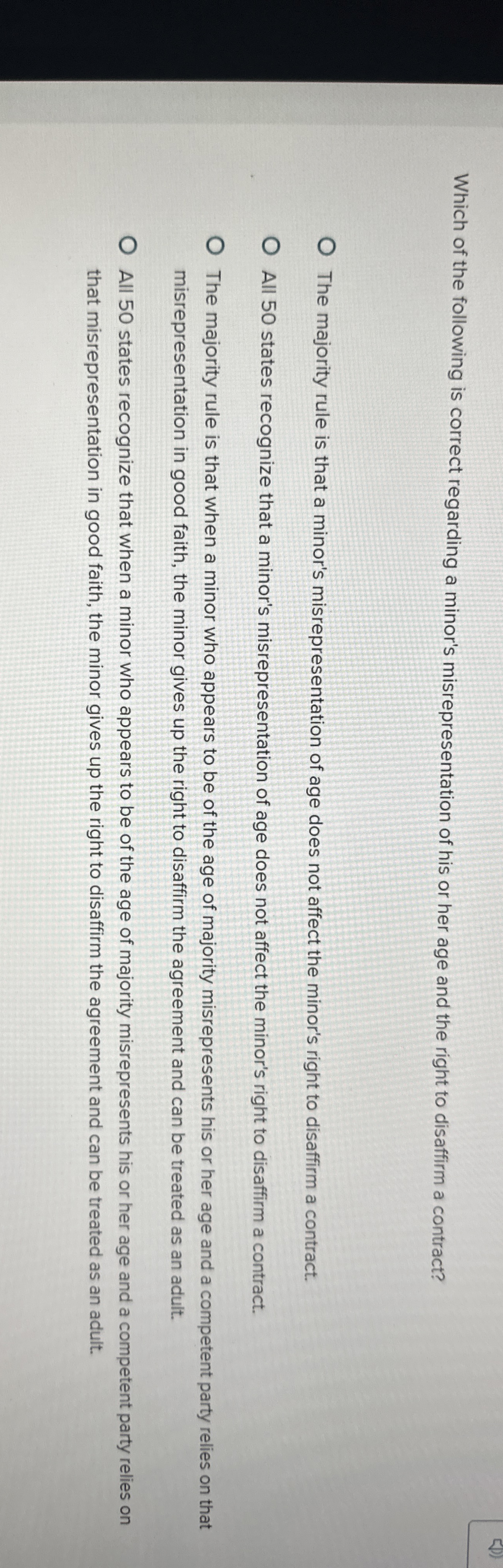 Solved Which of the following is correct regarding a minor's | Chegg.com