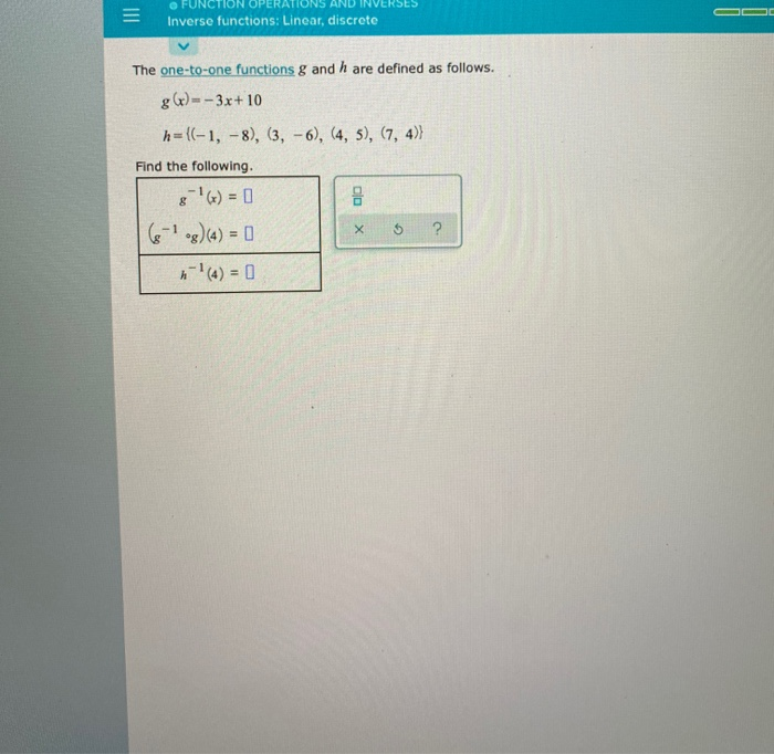 Solved O FUNCTION OPERATIONS AND INVERSES Inverse functions: | Chegg.com