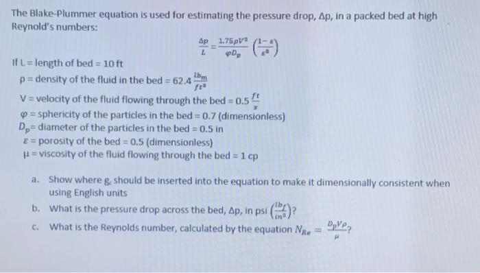 Solved L The Blake Plummer equation is used for estimating | Chegg.com
