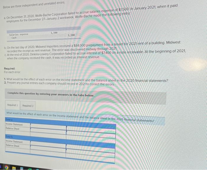 Solved Below are three independent and unrelated errors a. | Chegg.com