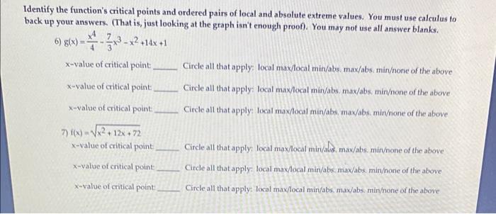 Solved dentify the function's critical points and ordered | Chegg.com