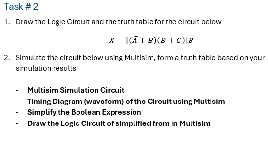Solved Task \# 2 1. ﻿Draw the Logic Circuit and the truth | Chegg.com