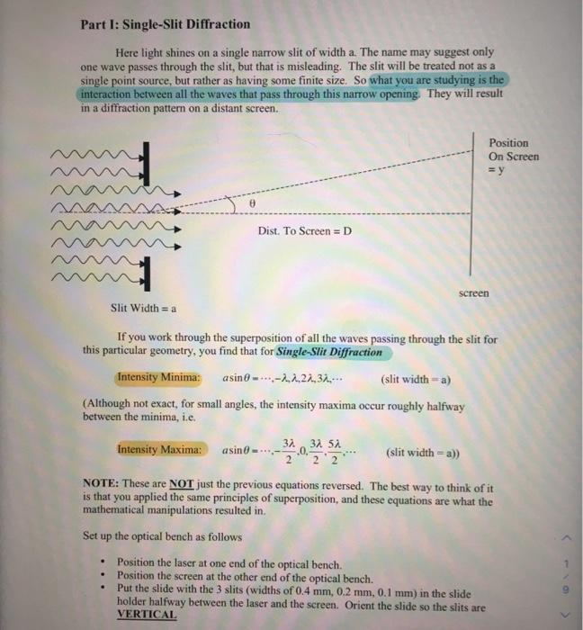 Solved Part I: Single-Slit Diffraction Here light shines on | Chegg.com