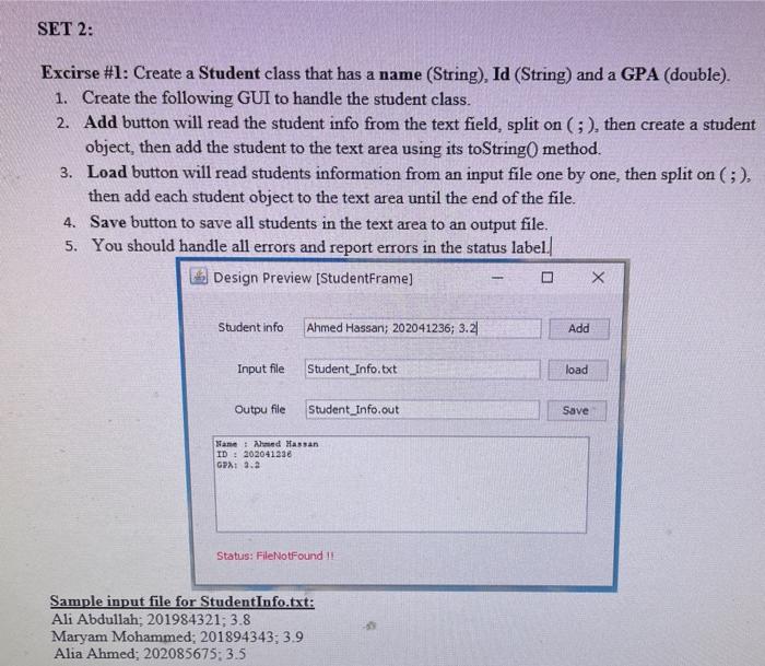 Solved Excirse \#1: Create a Student class that has a name | Chegg.com