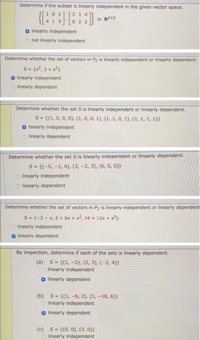 Solved Determine if the subset is linearly independent in | Chegg.com