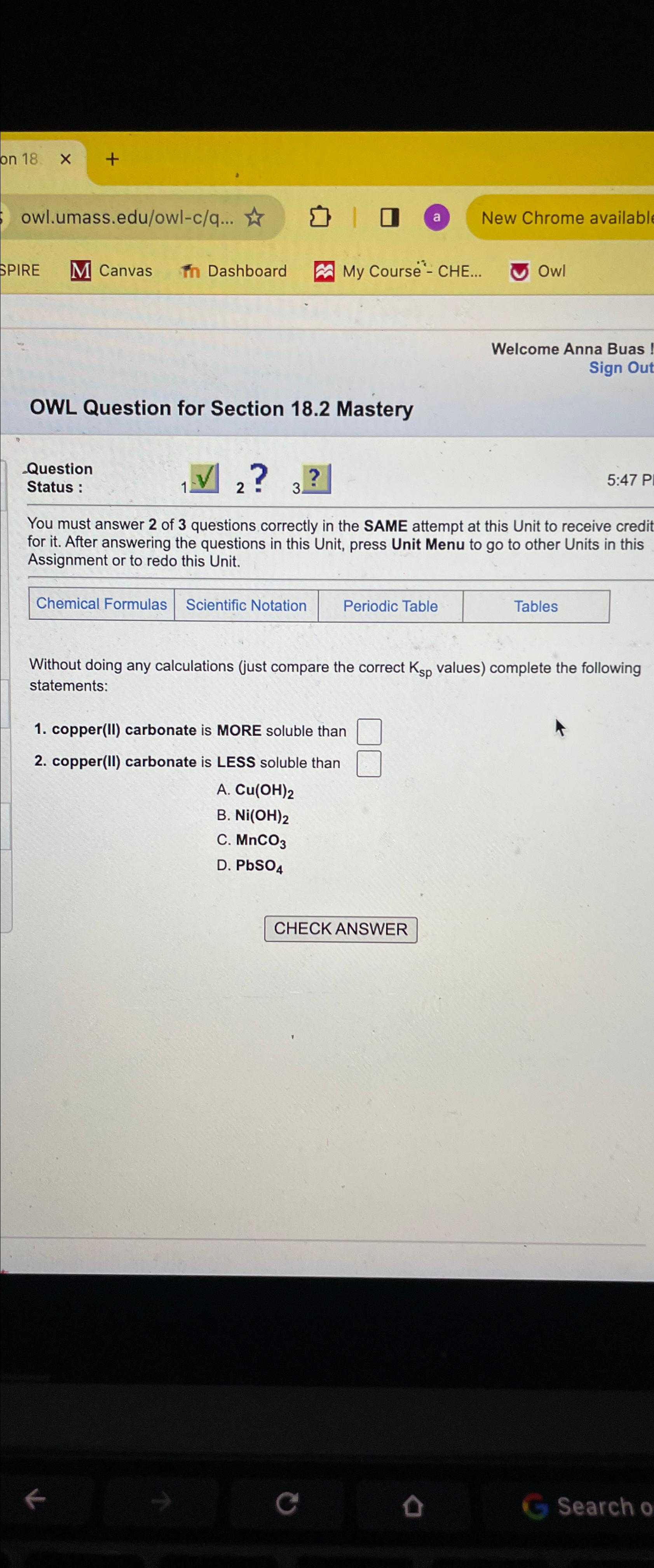 Solved owl.umass.edu/owl-c/q...aNew Chrome availablCanvasfin | Chegg.com