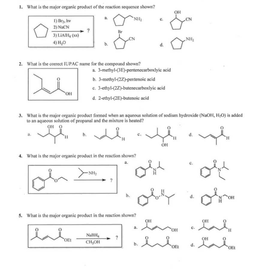 Solved 1. What is the major organic product of the reaction | Chegg.com