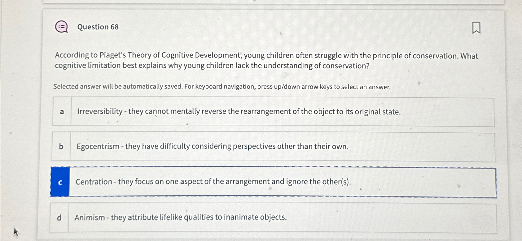 Solved Question 68According to Piaget's Theory of Cognitive | Chegg.com