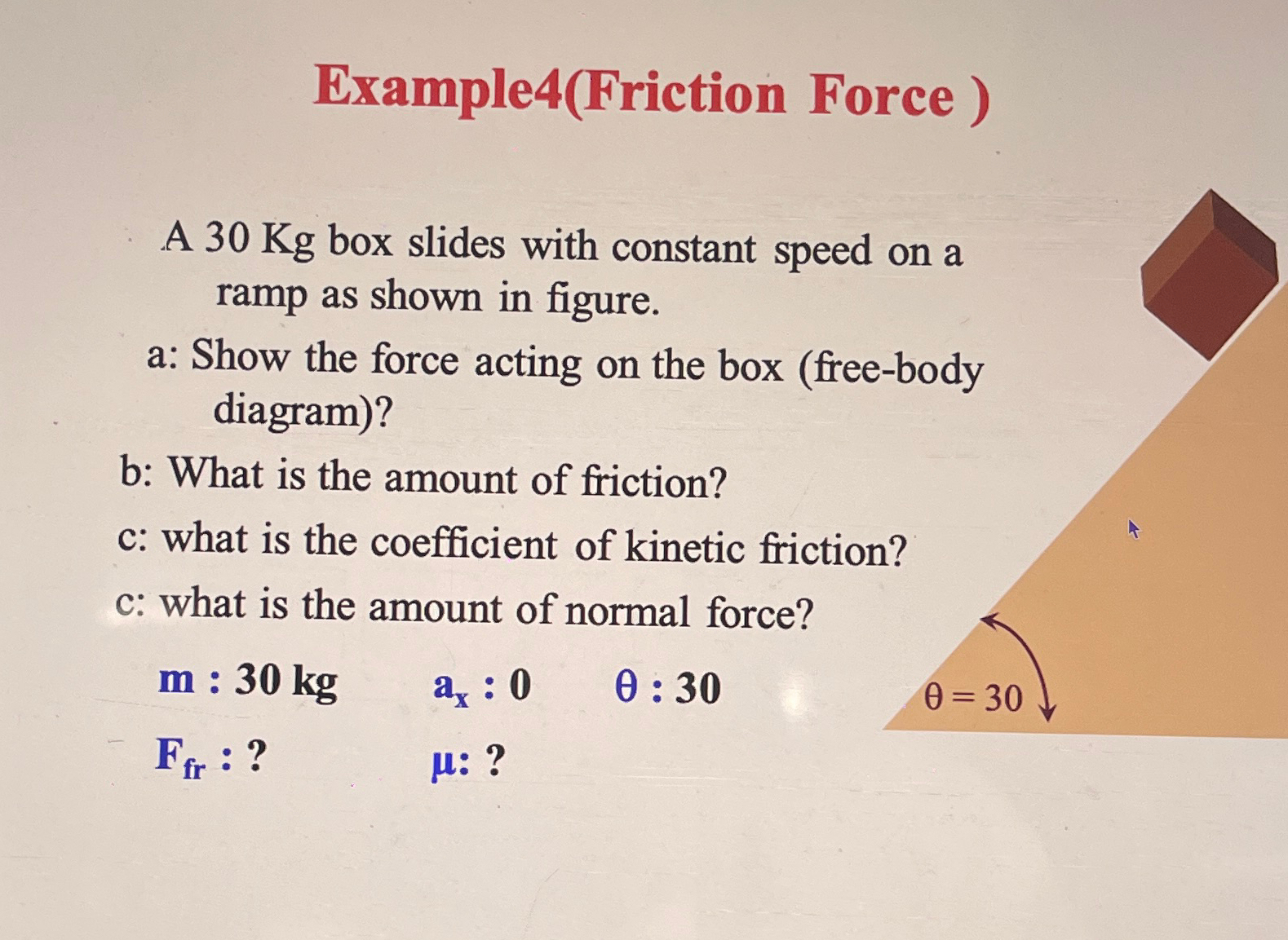 Solved Example4(Friction Force )A 30Kg ﻿box slides with | Chegg.com