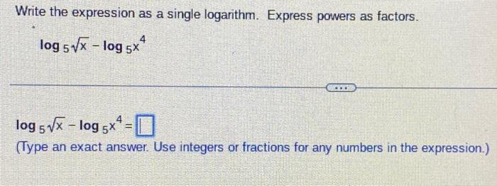 Write the expression as a single logarithm. Express | Chegg.com