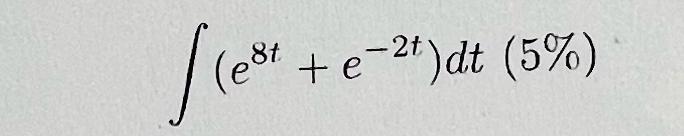 Solved ∫﻿﻿(e8t+e-2t)dt ﻿Indefinite integral | Chegg.com