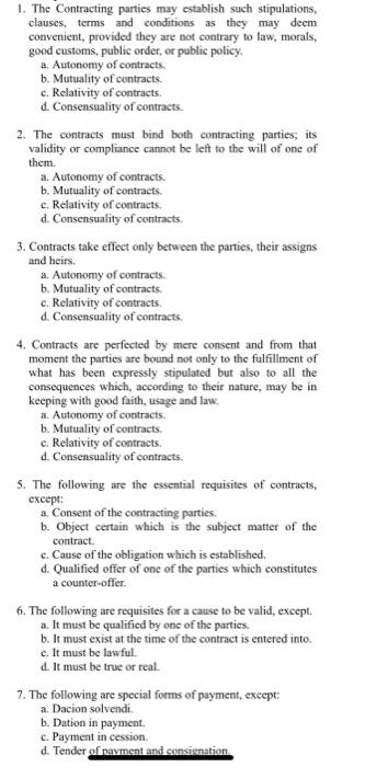 Solved 1. The Contracting parties may establish such | Chegg.com