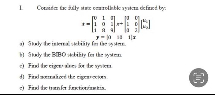 Solved Consider the fully state controllable system defined | Chegg.com