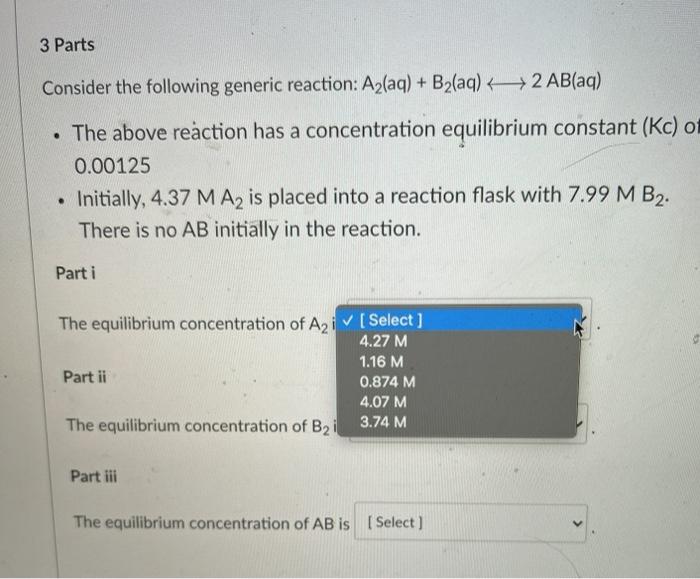 Solved 3 Parts Consider the following generic reaction: | Chegg.com