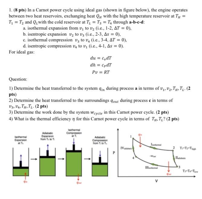 Solved 1. (8 pts) In a Carnot power cycle using ideal gas | Chegg.com
