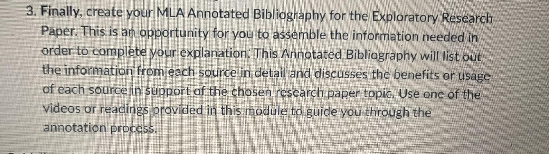 Solved Finally, create your MLA Annotated Bibliography for | Chegg.com