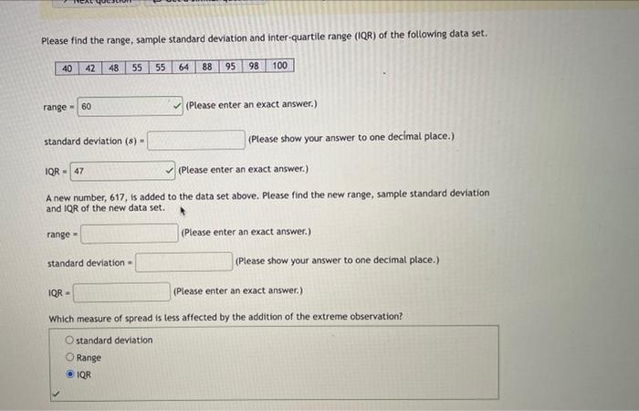 Solved 1) Calculate the mean. xˉ= 2) Fill in the table | Chegg.com