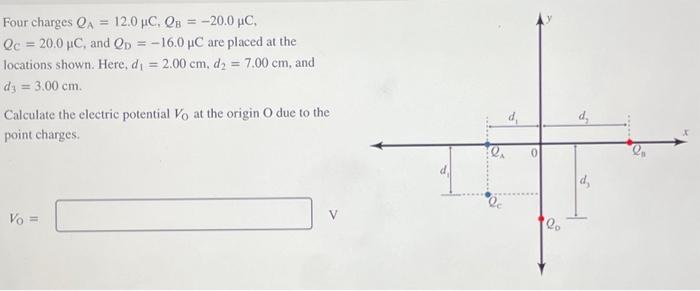 Solved Four charges QA=12.0μC,QB=−20.0μC, QC=20.0μC, and | Chegg.com