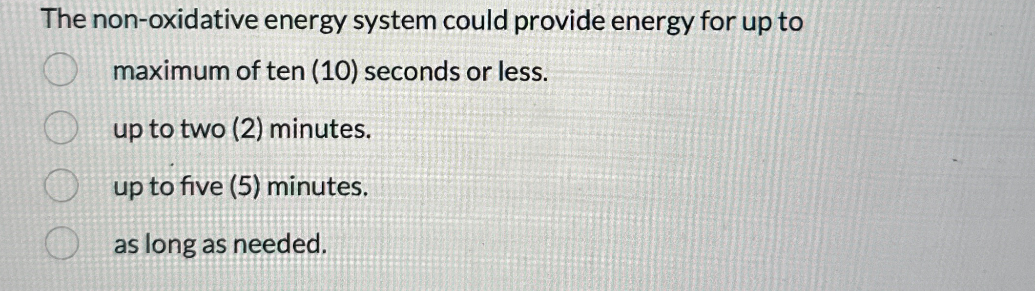 Solved The non-oxidative energy system could provide energy | Chegg.com