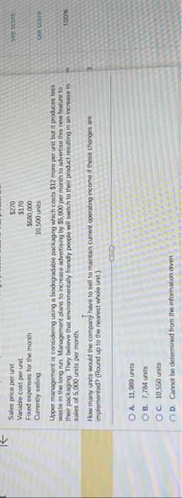 Solved Sales price per unit Variable cost per unit Fixed | Chegg.com