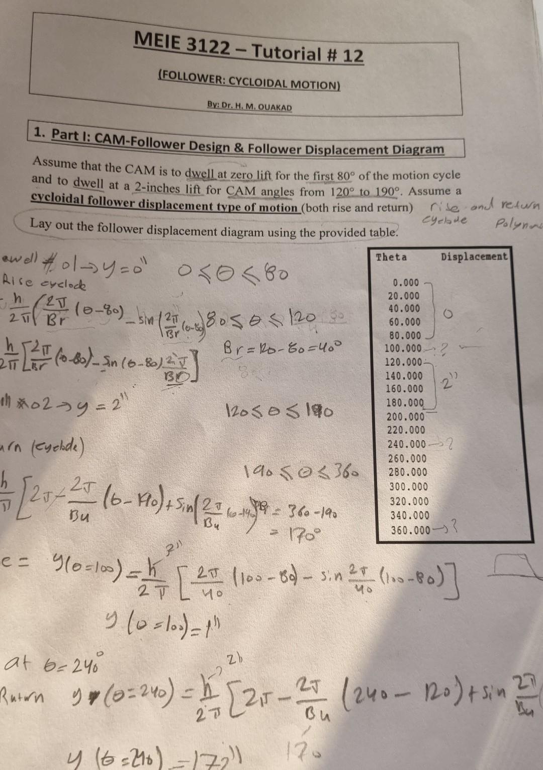 Solved MEIE 3122 - Tutorial \# 12 (FOLLOWER: CYCLOIDAL | Chegg.com