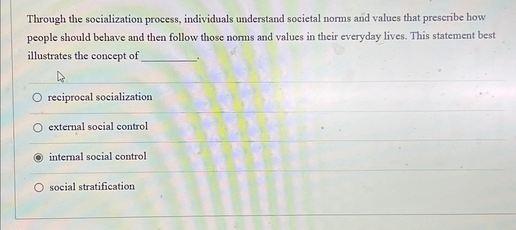 Solved Through the socialization process, individuals | Chegg.com