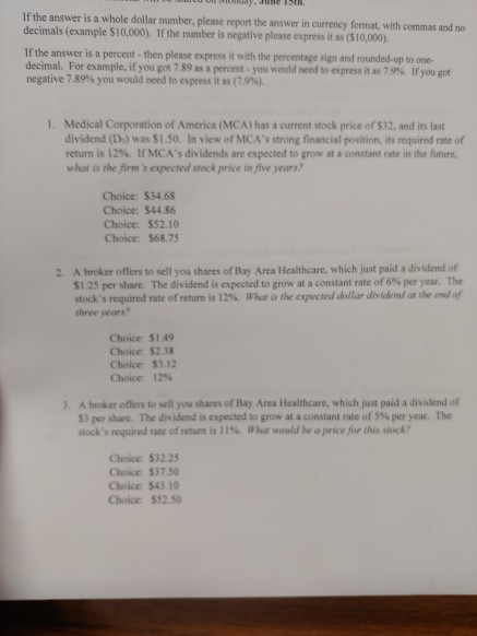 Solved If the answer is a whole dollar number, please report | Chegg.com