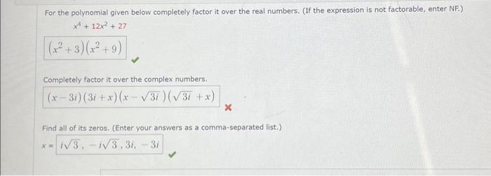 Solved For the polynomial given below completely factor it | Chegg.com