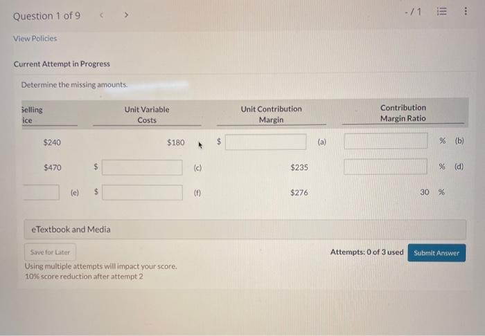 Solved Current Attempt in Progress Determine the missing | Chegg.com