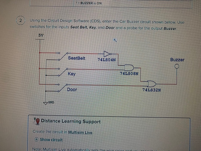 Solved Logic Statement: The buzzer is on whenever the door | Chegg.com