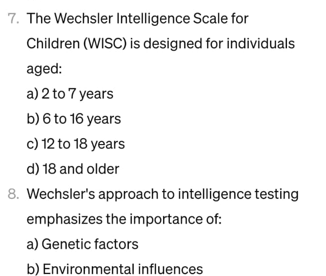 Solved The Wechsler Intelligence Scale for Children (WISC) | Chegg.com
