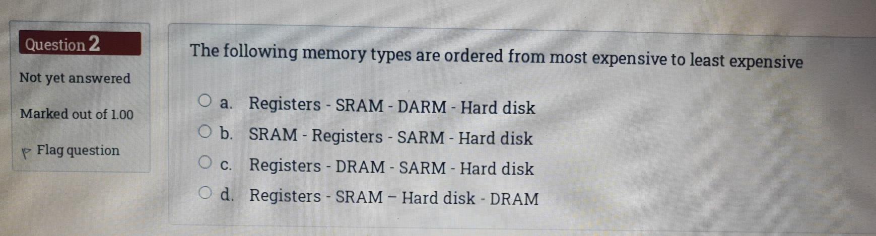Solved Question 2 The following memory types are ordered | Chegg.com