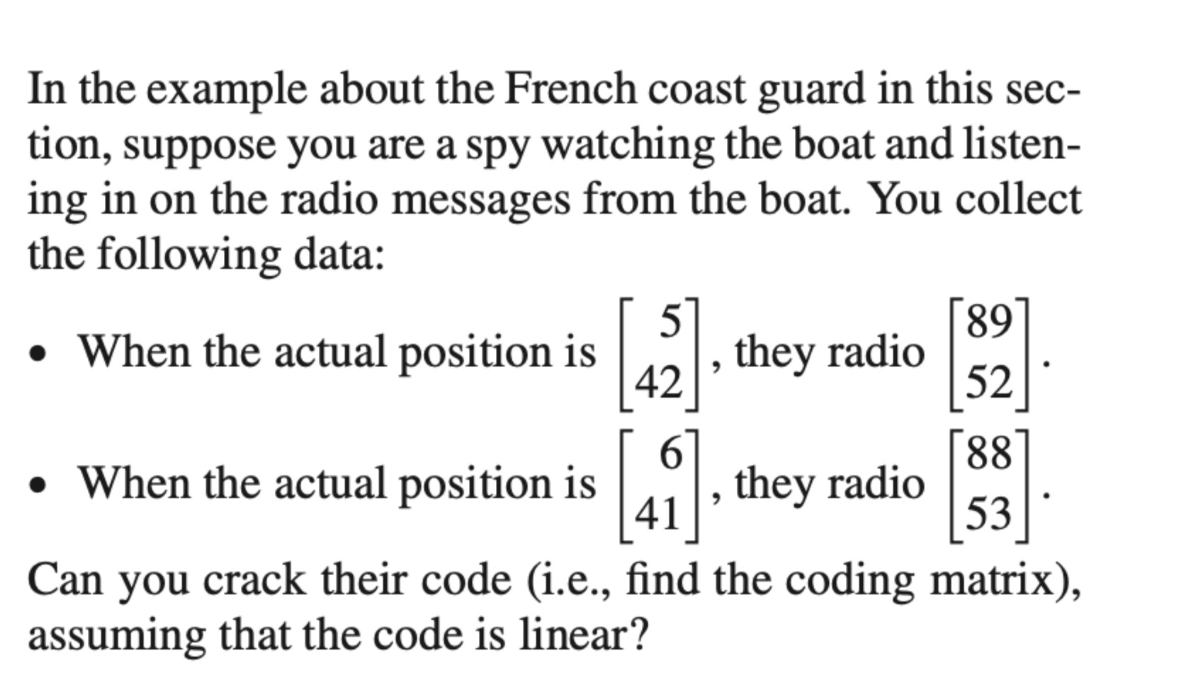 Solved In the example about the French coast guard in this | Chegg.com