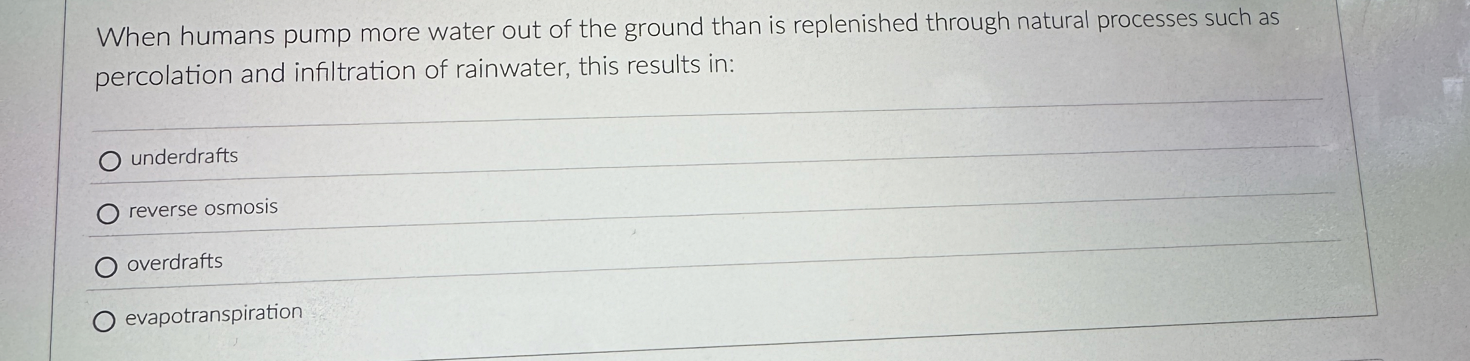 Solved When humans pump more water out of the ground than is | Chegg.com