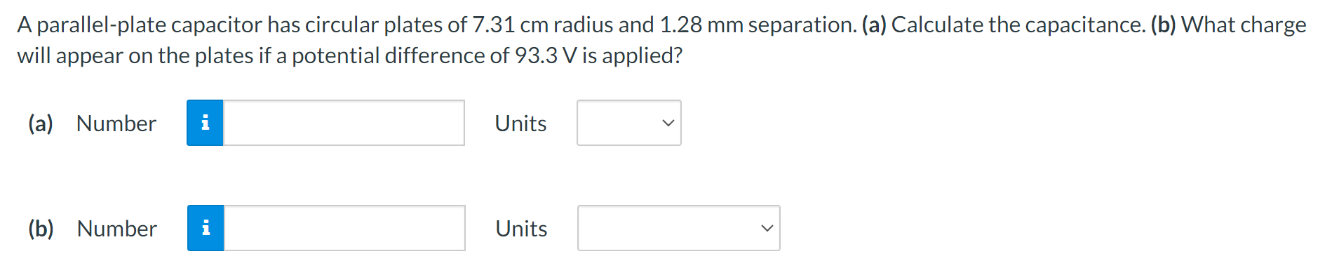 Solved A parallel-plate capacitor has circular plates of | Chegg.com