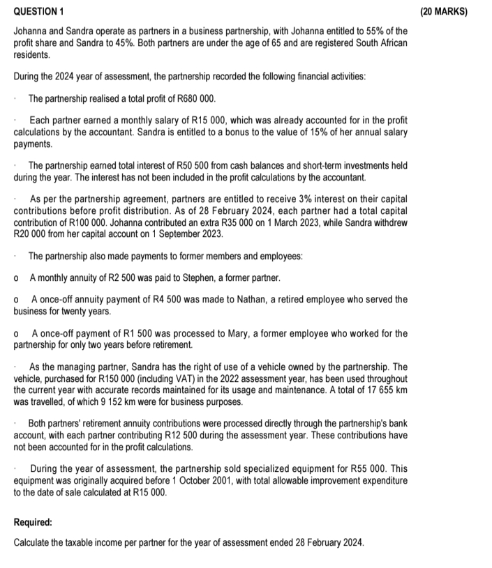 Solved QUESTION 1(20 ﻿MARKS)Johanna and Sandra operate as | Chegg.com