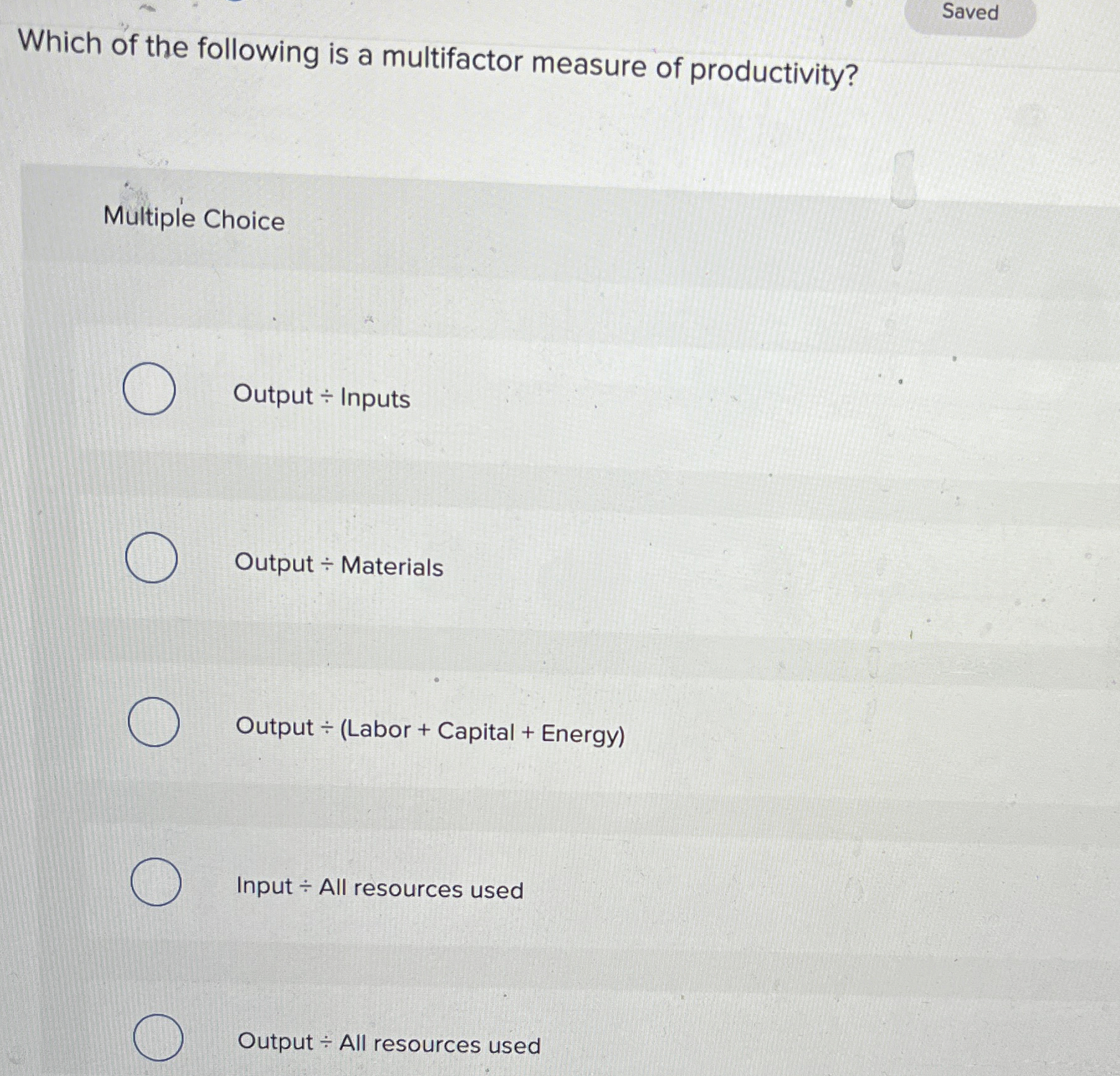 Solved SavedWhich of the following is a multifactor measure | Chegg.com