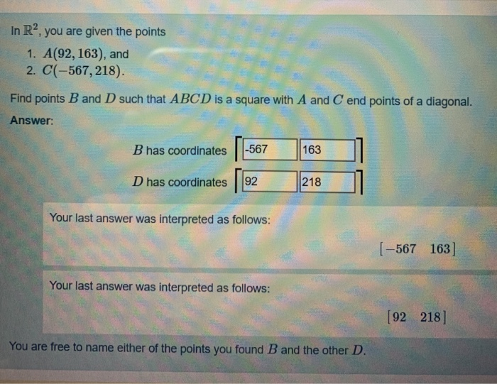 Solved In R2, you are given the points 1. A(92, 163), and 2. | Chegg.com