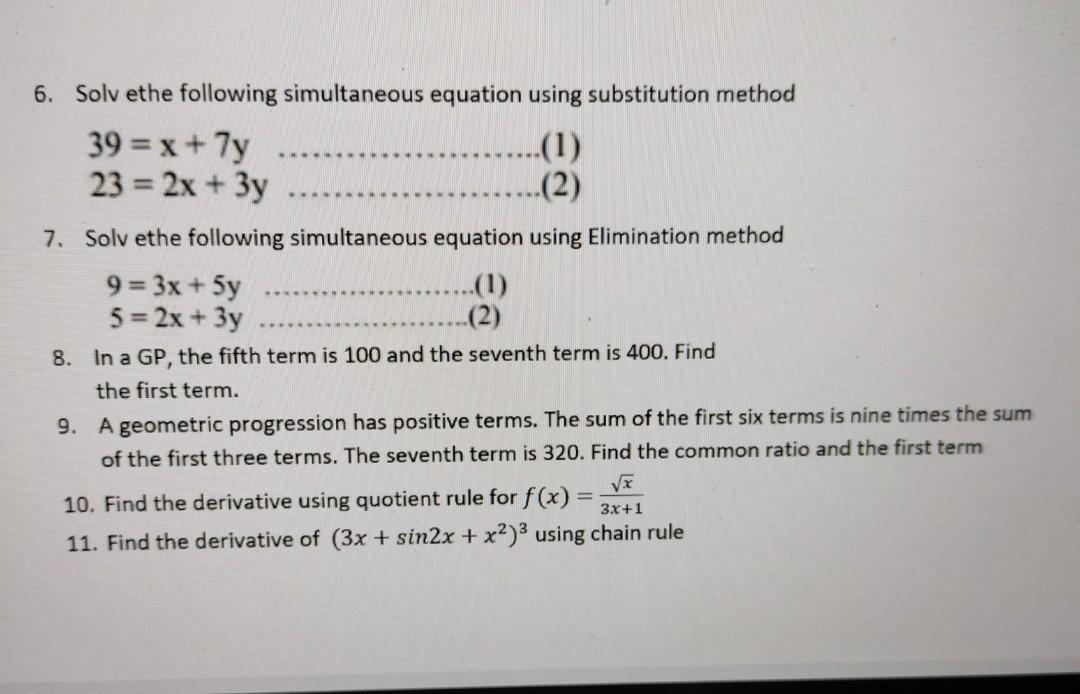 Solved 6. Solv ethe following simultaneous equation using | Chegg.com