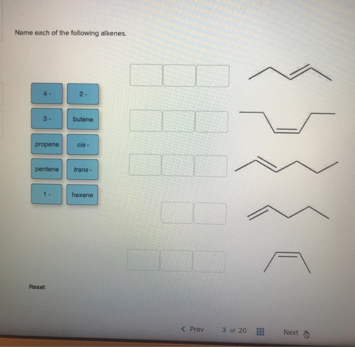 Solved Name each of the following alkenes. 3- butene propene | Chegg.com